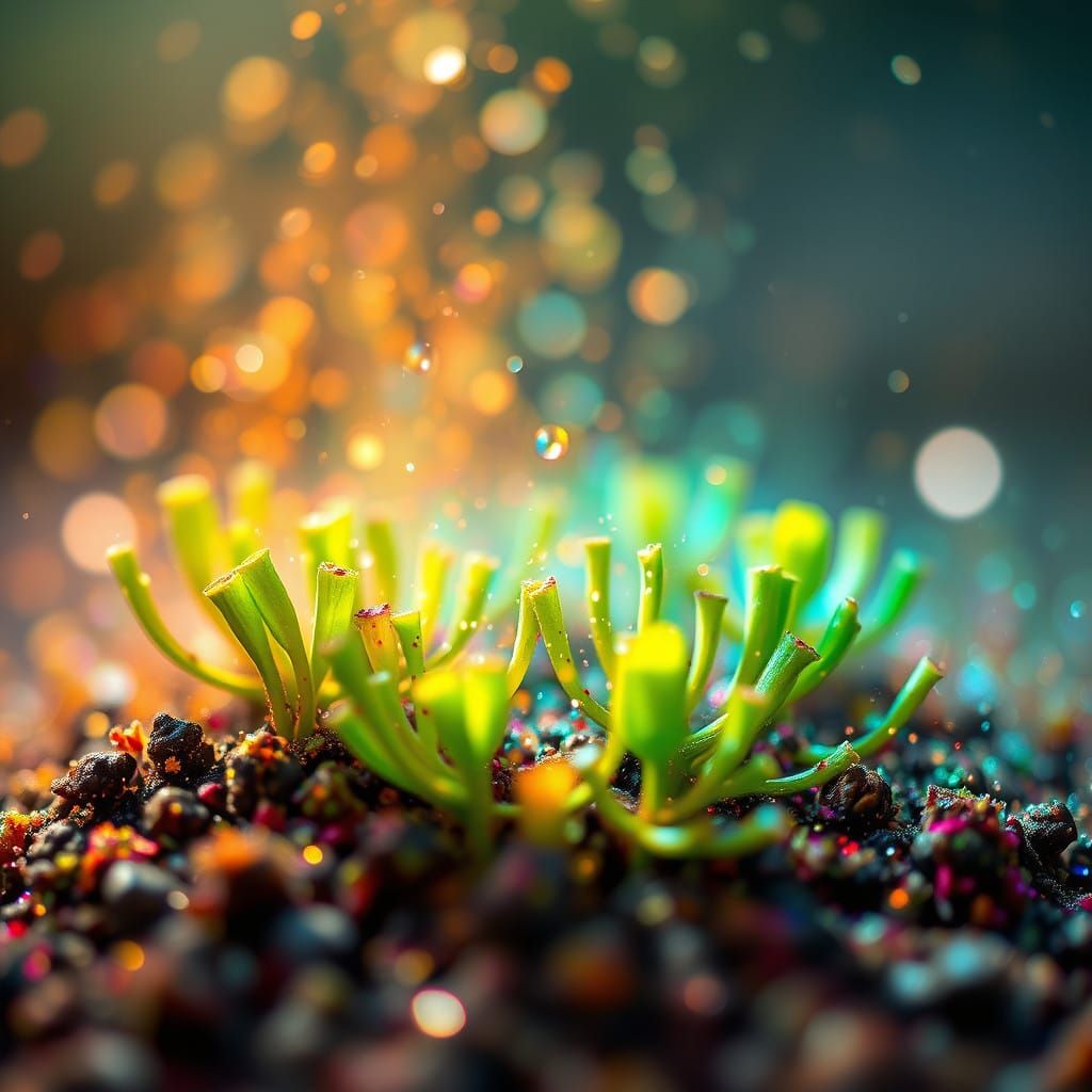 Vibrant Iridescent Blooms in Bold, Rectangular For... - AI Art