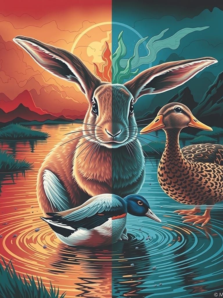 Rabbit-Duck Optical Illusion in Digital Surrealism - AI Art