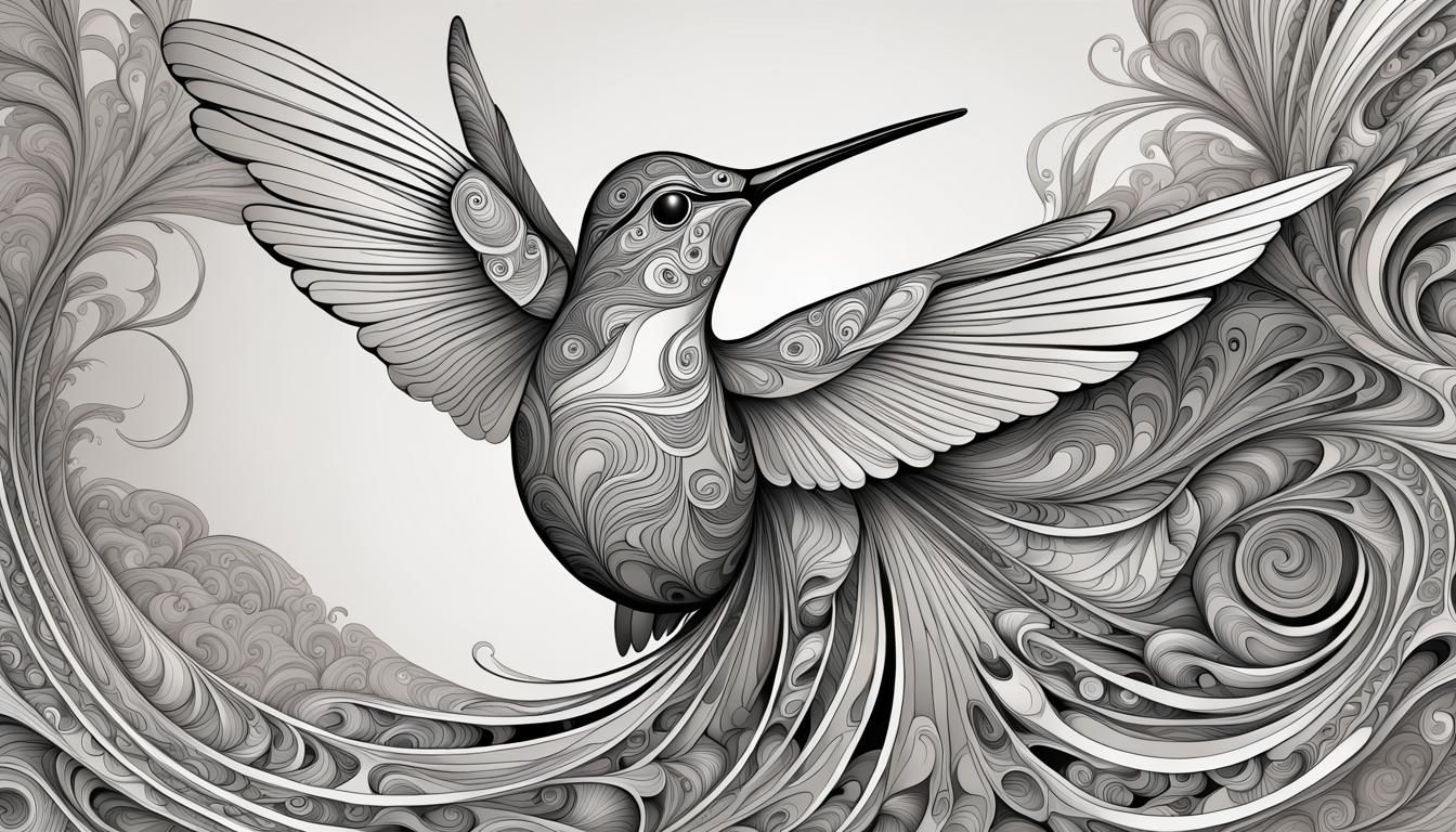 Art Nouveau, Hummingbird abstract vector fractal, wave function ...