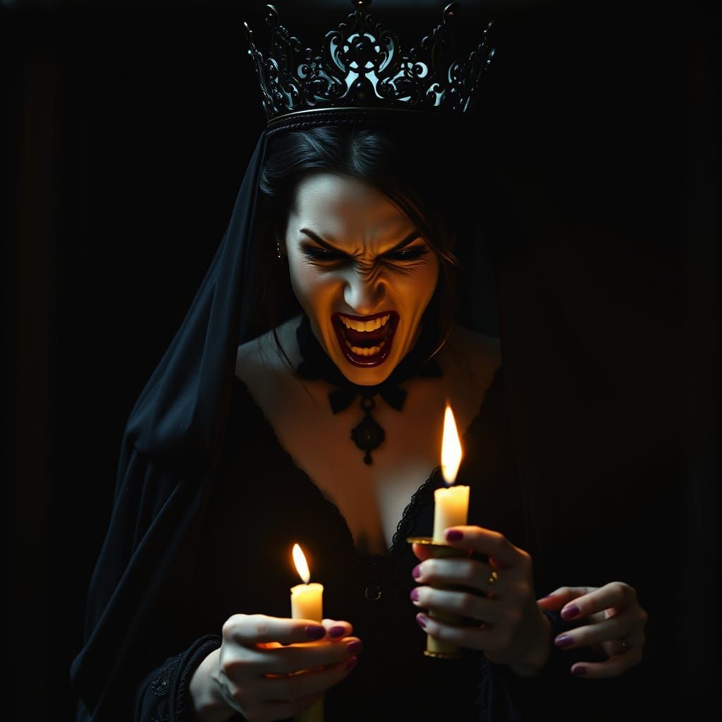 Vampire Queen in Dark Regalia Screams in Rage - AI Art