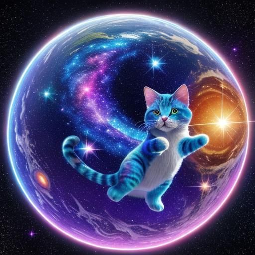 giant adorable cosmic space kitten, playing with a yarn planet - AI ...