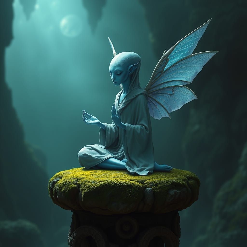 Photorealistic female alien meditation