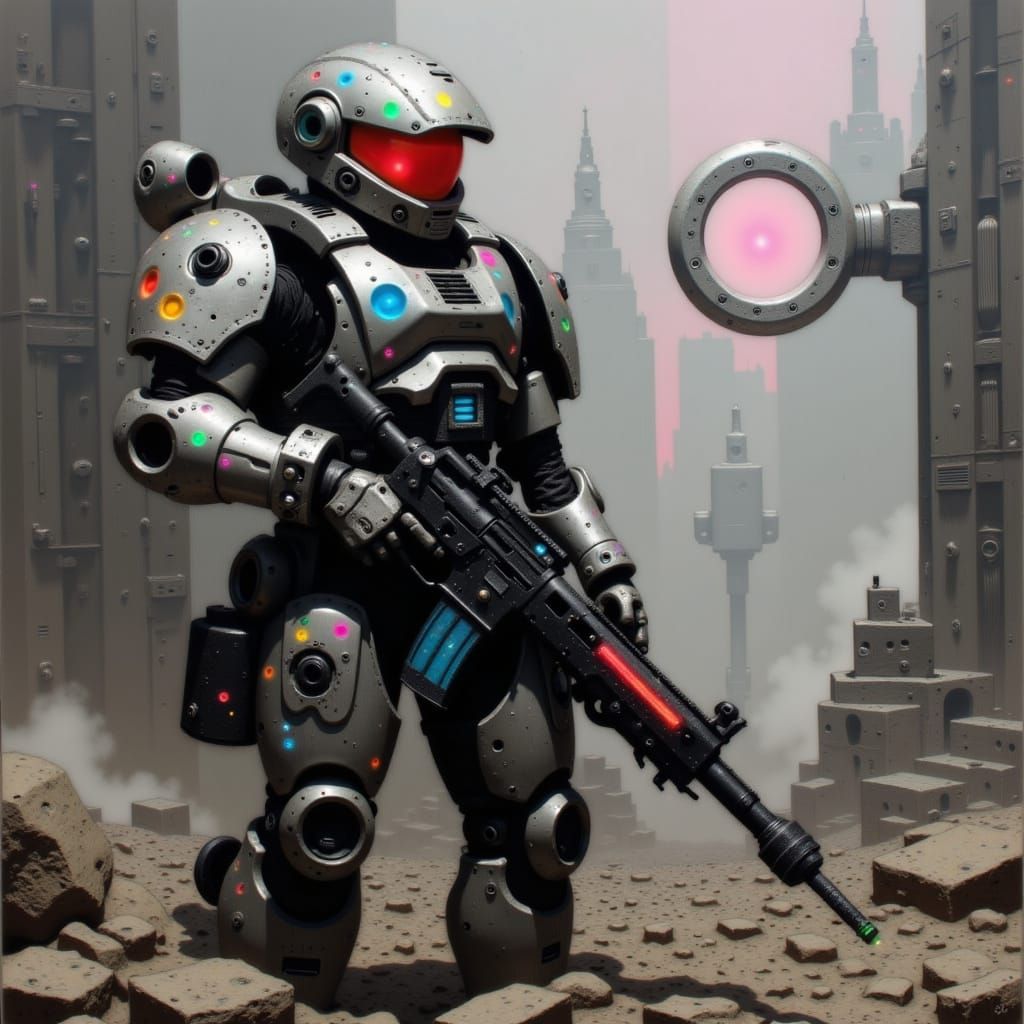 Master Chief in War-Torn Cityscape: Industrial Fut... - AI Art