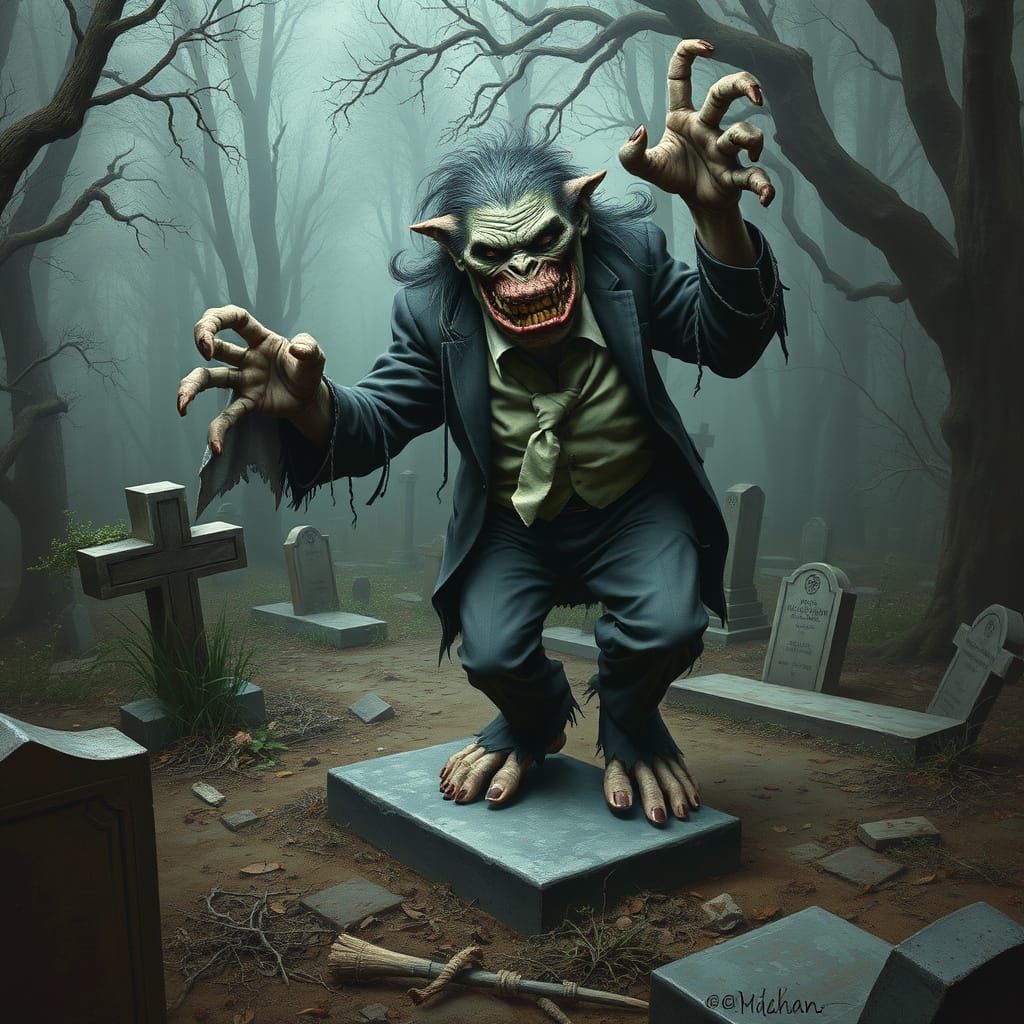Grotesque Troll Dances on Grave in Macabre Celebra... - AI Art