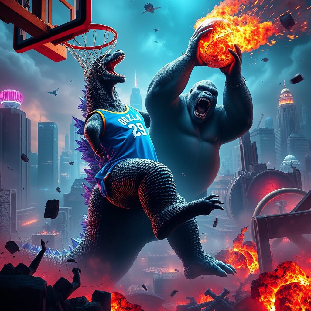 Godzilla dunking on King Kong - Godzilla Versus King Kong i...