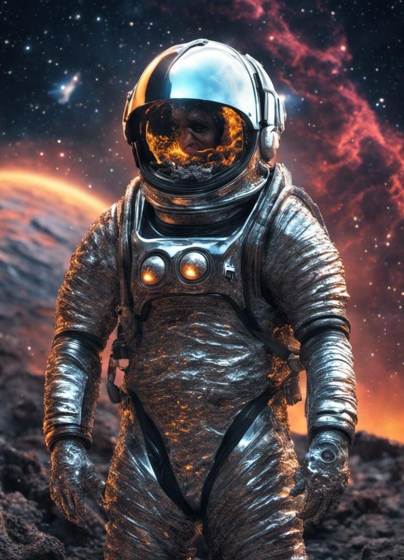Portrait of A Magical Glowing Chrome Obese Alien Astronaut with ...