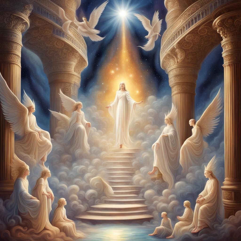 Heaven beings in cosmic castle - AI Generated Artwork - NightCafe Creator