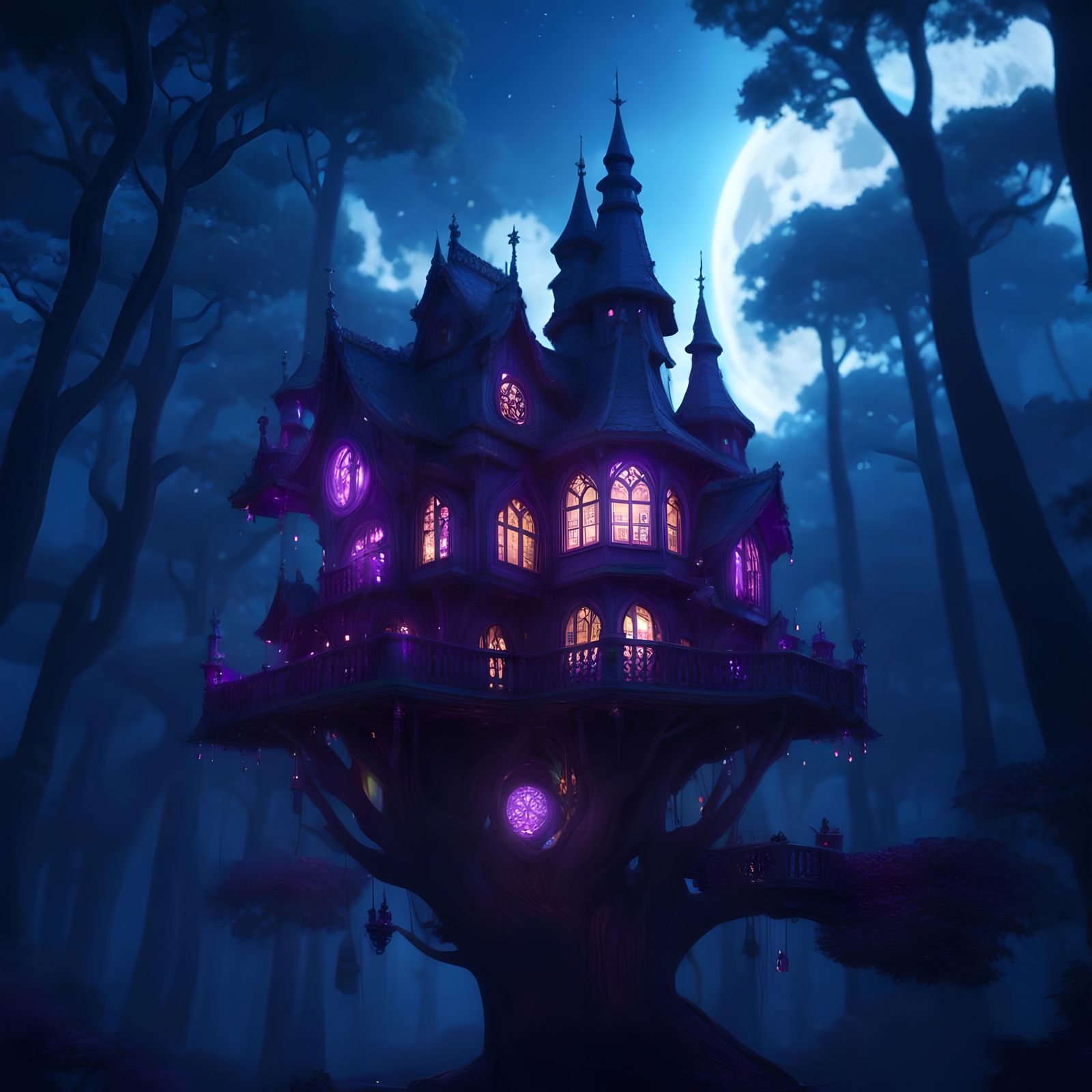 Ethereal gothic purple tree house& realistic vibes& beautiful ...