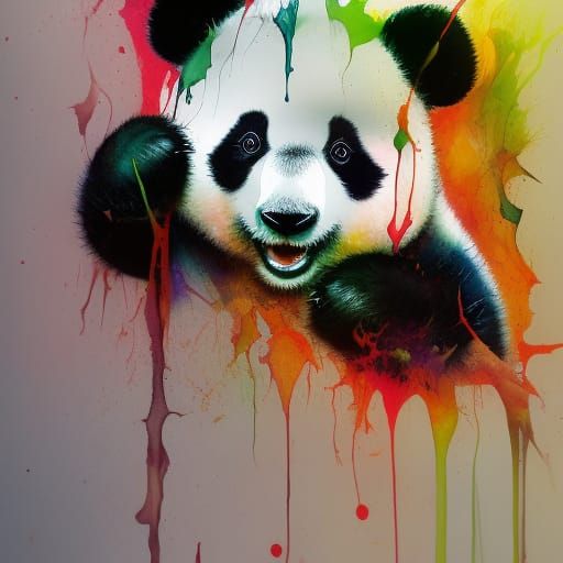 Ink splash cute adorable baby panda, big bright shiny eyes: dripping ...