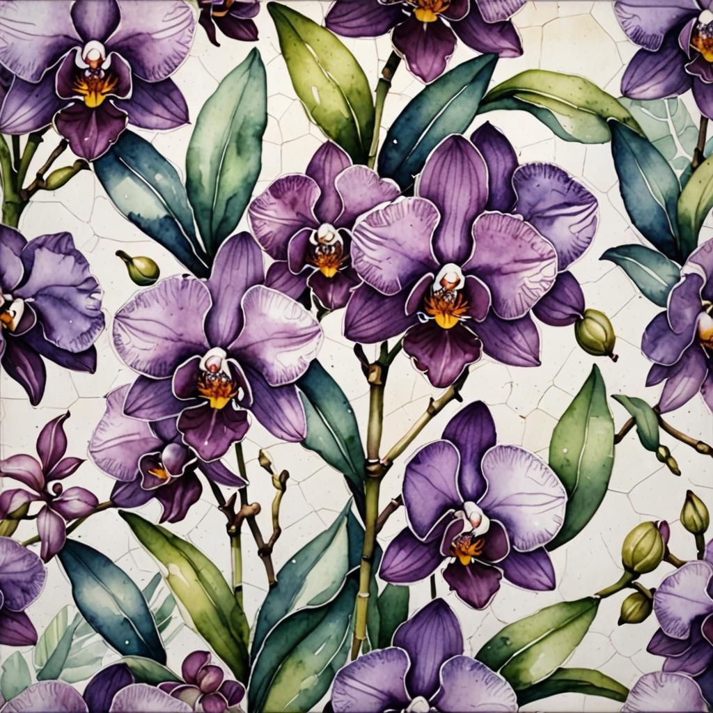 watercolor, purple orchid--tiles - AI Generated Artwork - NightCafe Creator