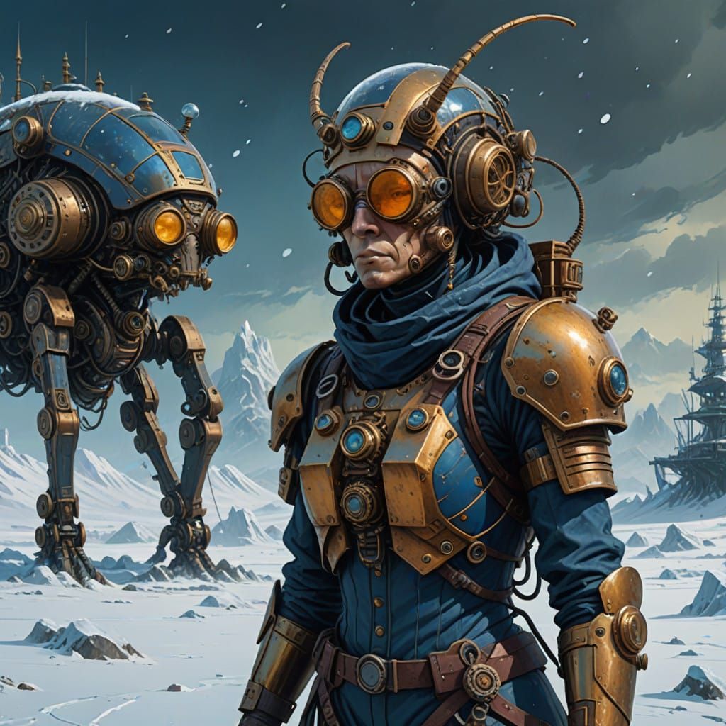 Steampunk Matriarch and Alien Children in Frosty W... - AI Art