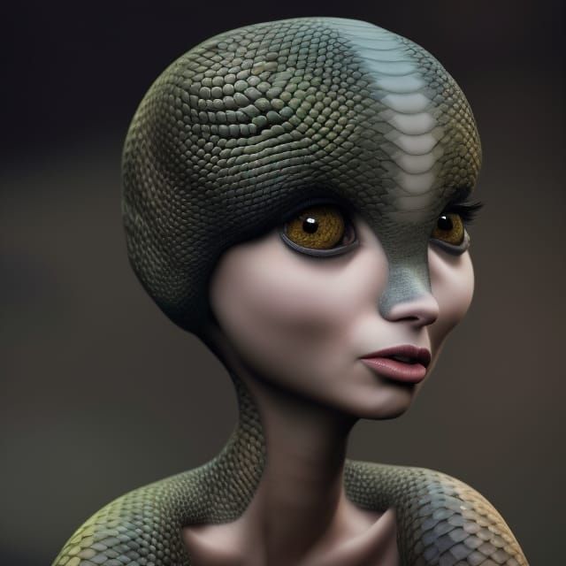 Anthropomorphic Female Snake, Naja species, inspired by Margaret Keane ...