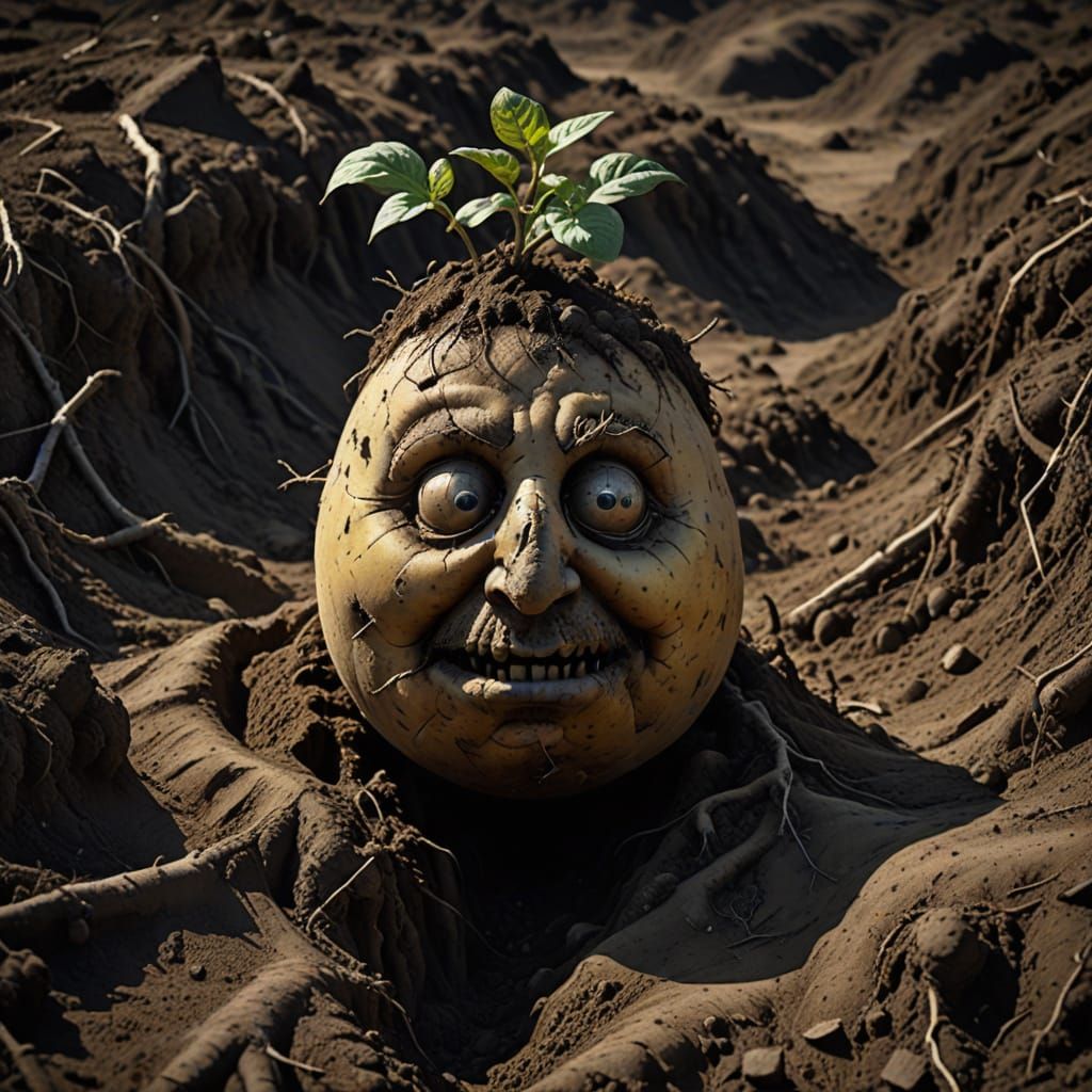 Scary Potato - Surrealistic Close-up of a Distorted Potato B...