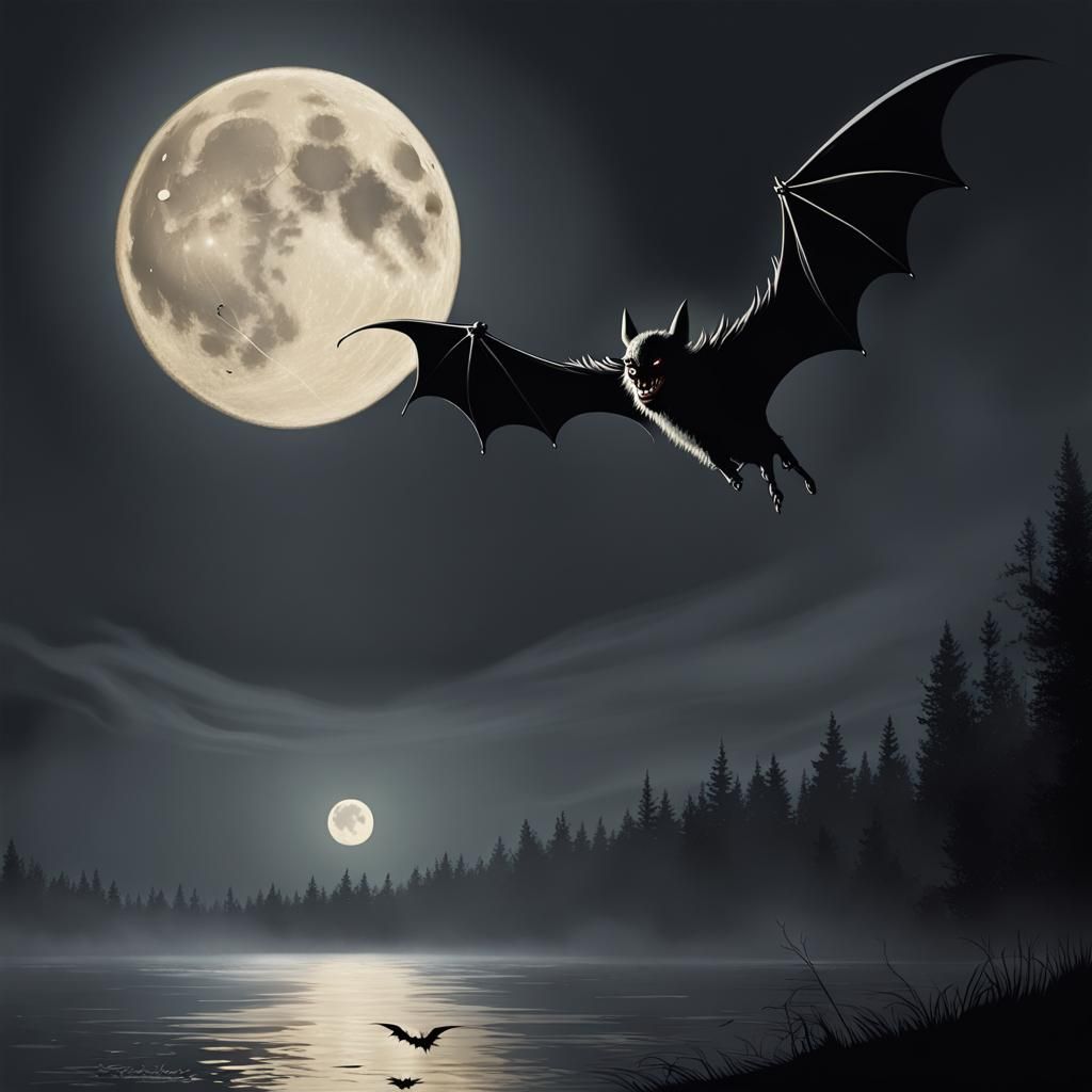 bat flying across the moon - AI Generated Artwork - NightCafe Creator