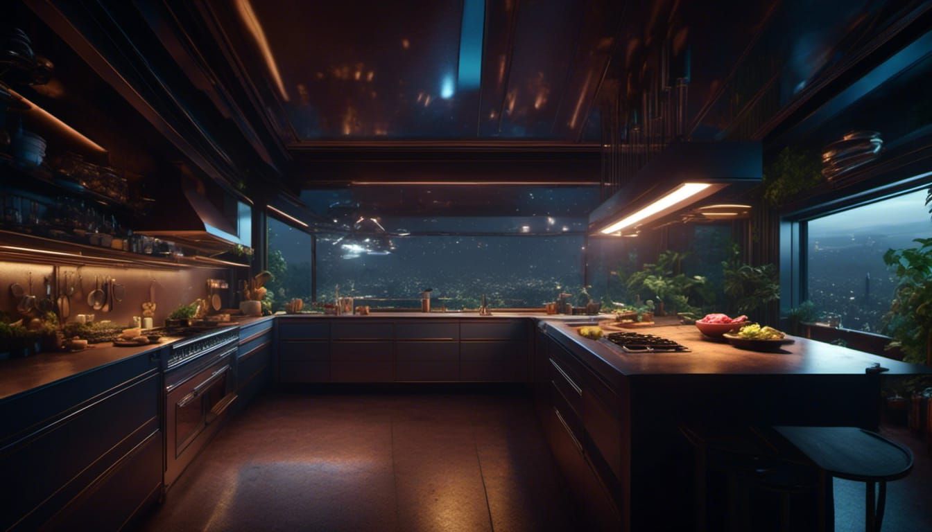 Kitchen at Night - AI Generated Artwork - NightCafe Creator