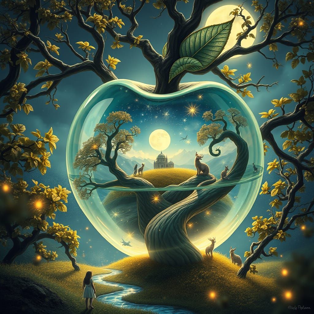 A Celestial Apple Glows in a Mystical, Moonlit Orc... - AI Art