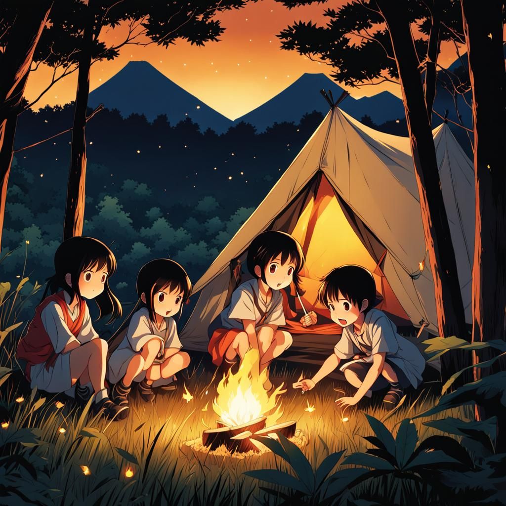 Camp Fire and Fireflies - AI Generated Artwork - NightCafe Creator