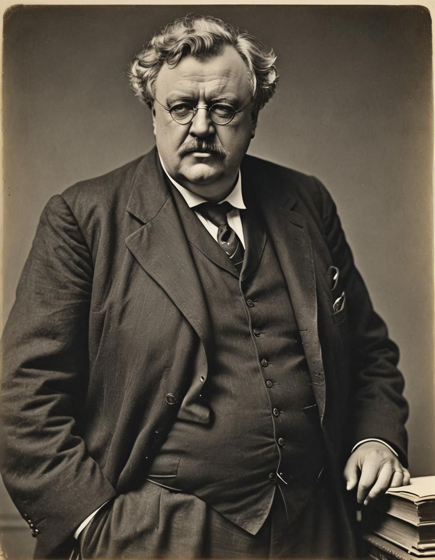 G. K. Chesterton giving a lecture, half body portrait - AI Generated ...