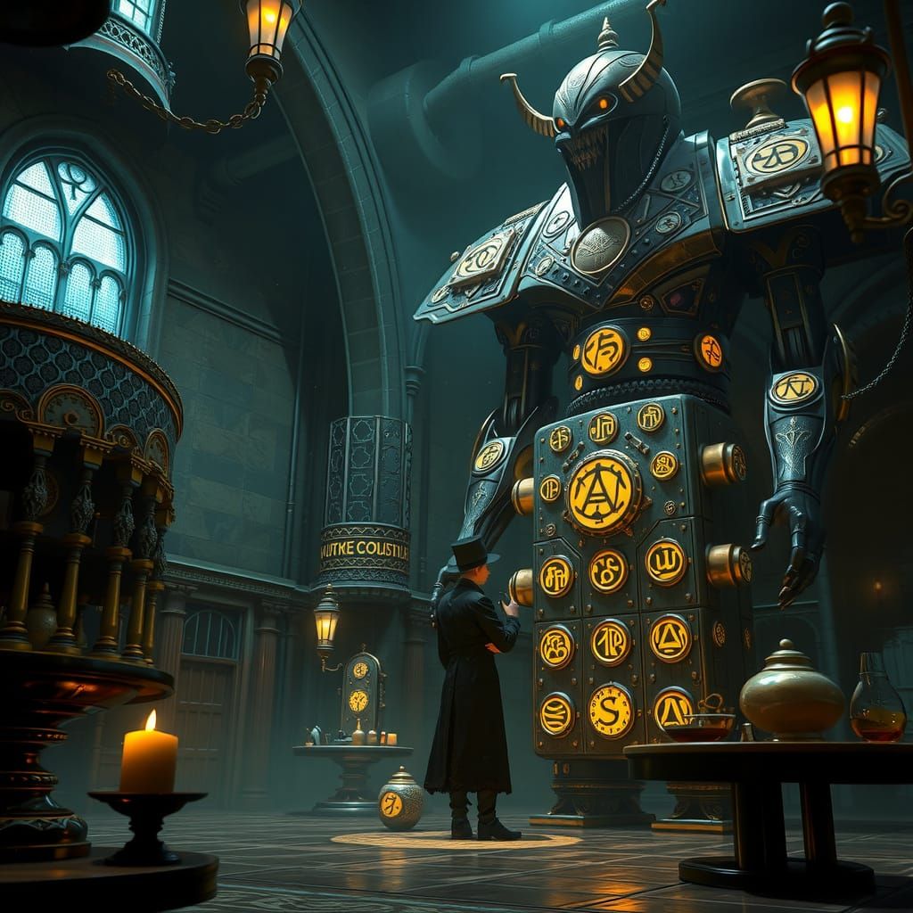 Victorian Noble Refines Gothic Golem in Ancient My... - AI Art