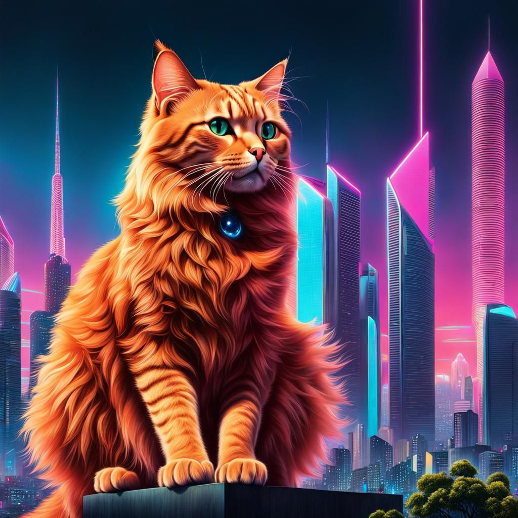 Mister Fluffy watching over the city - AI Generated Artwork - NightCafe ...