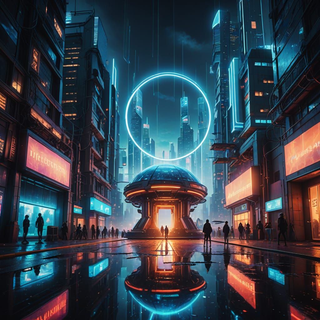 Tele port - Glowing Teleportation Portal in a Futuristic Ci...