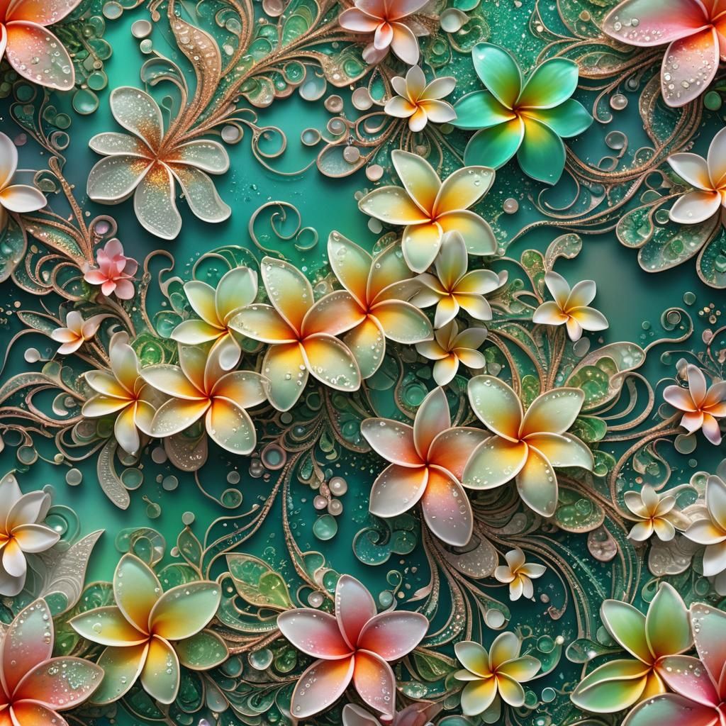 Filigree Lace opalescent green pink green orange mint white plumeria ...