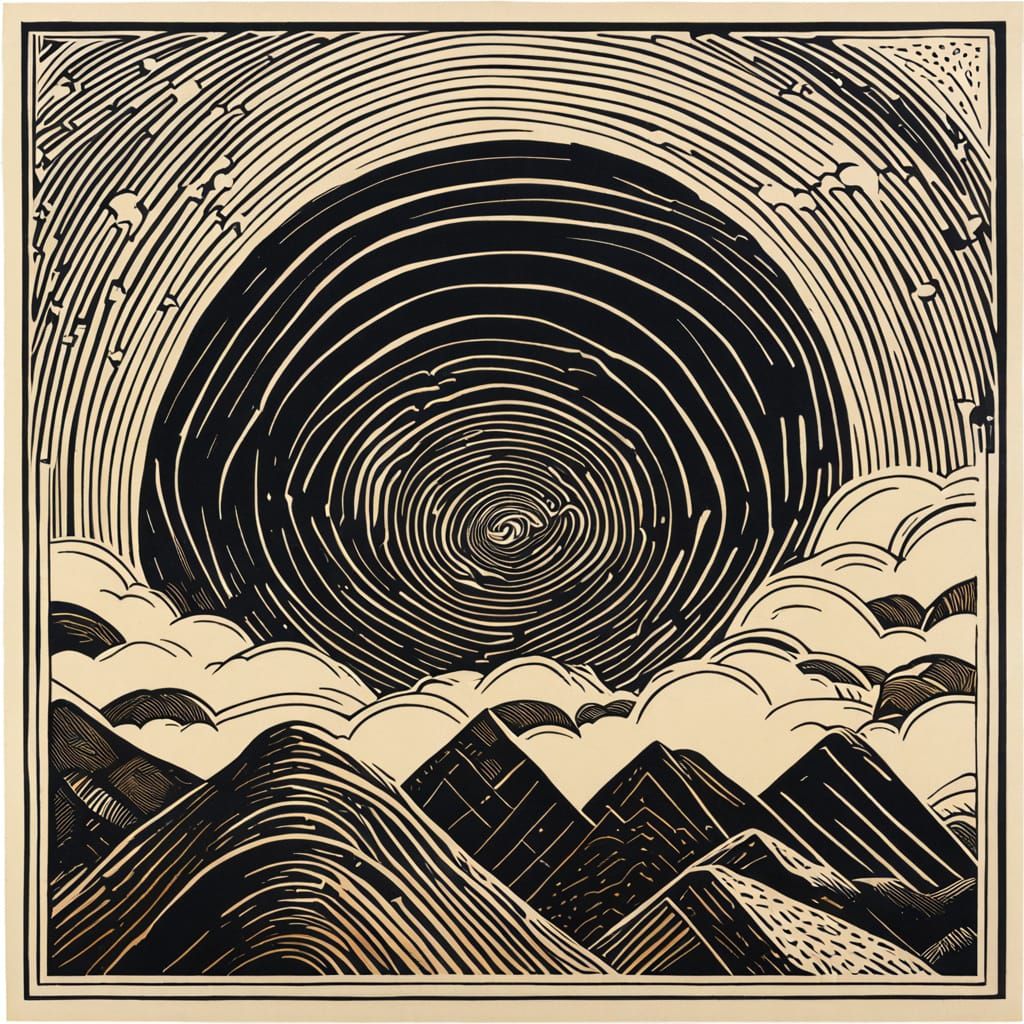 Intricate Golden Ratio Linocut with Radiant Rays - AI Art