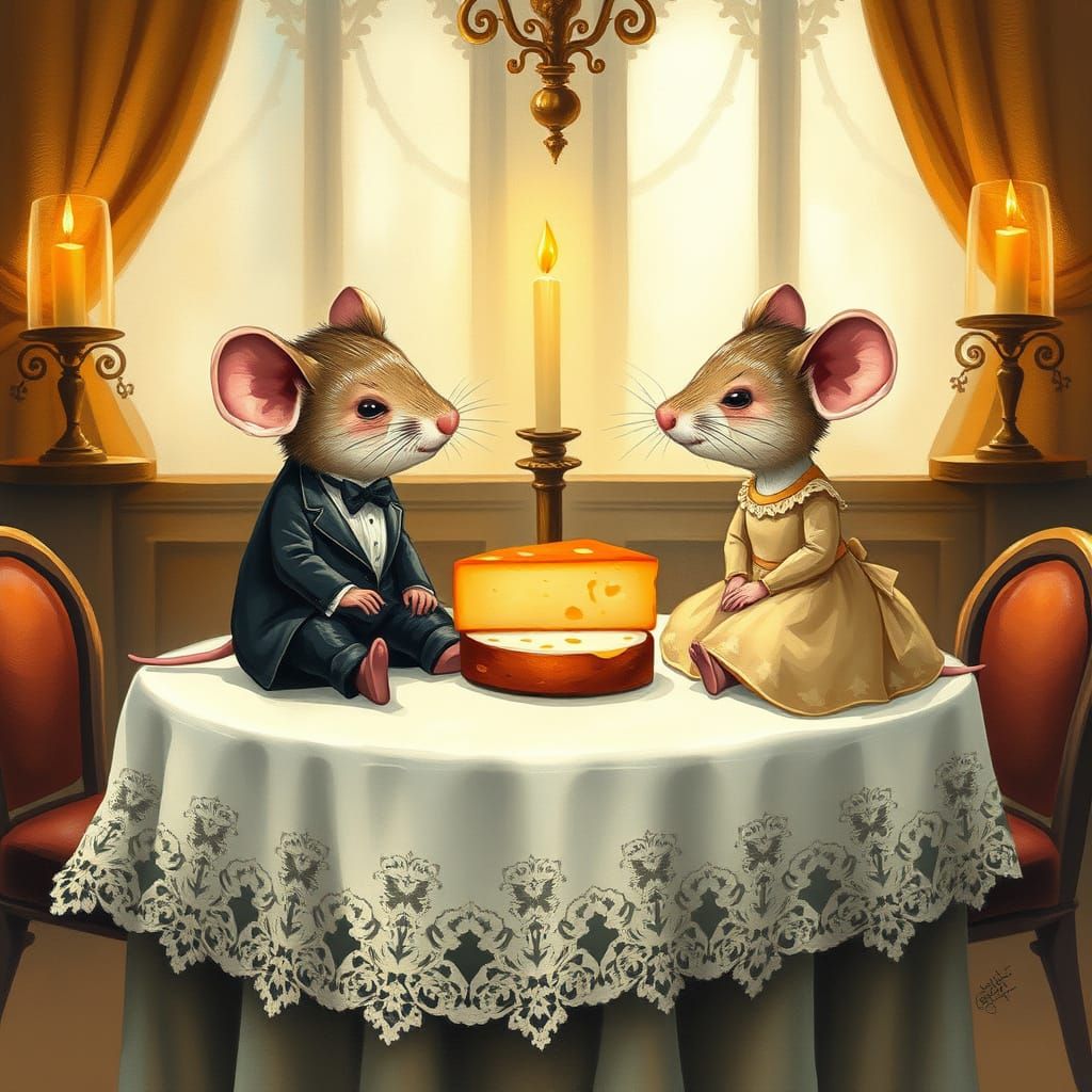 Charming Chibi Mice in Elegant Cheese Castle - AI Art