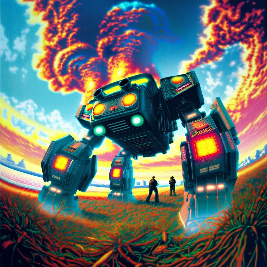 Cyberpunk Mech Robot in Neon Light - AI Art