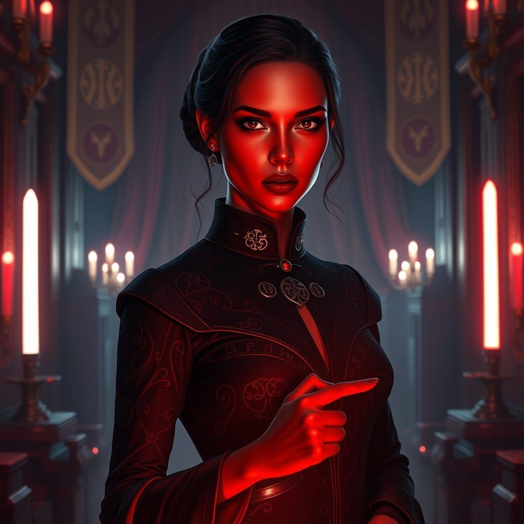 Elegant Sith Pureblood Woman in Dark, Opulent Cham... - AI Art