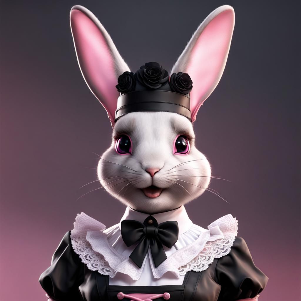a black and pink anthropomorphic female rabbit wearing a lace French ...