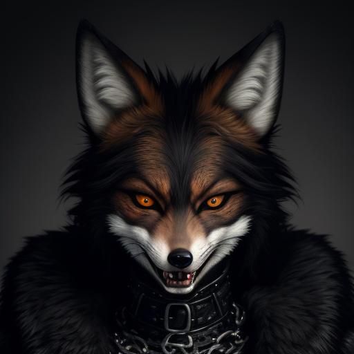 A close up of a person with a damaged jackal-fox-wolf-hybrid mask, punk ...