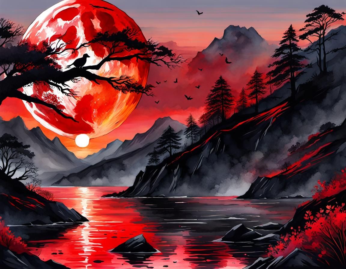 Red moon - AI Generated Artwork - NightCafe Creator