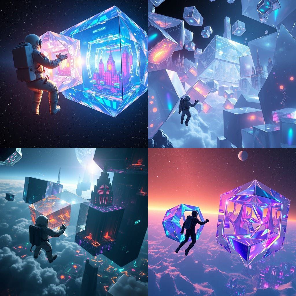 Ethereal Hypercubes in Cosmic Voids - AI Art