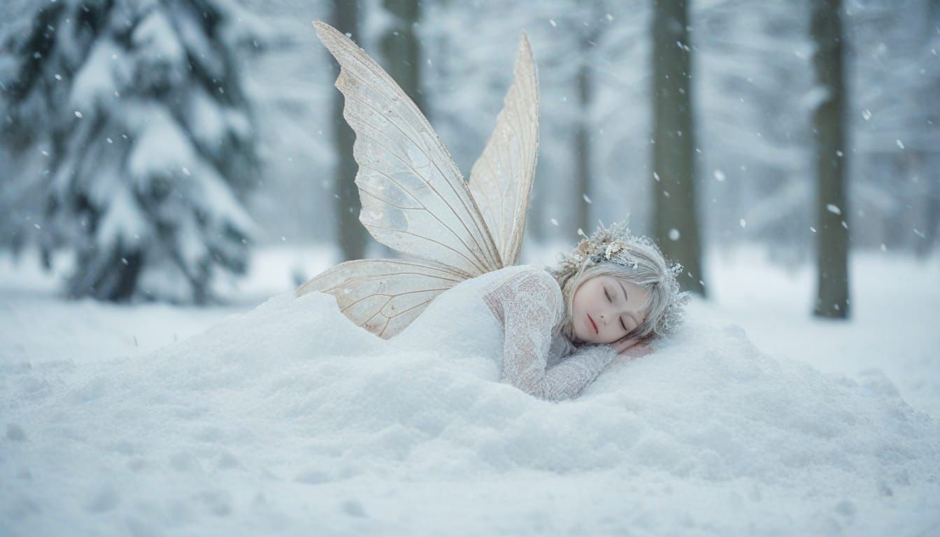 Snow faerie asleep in the snow - Winter Enchantress Slumberi...