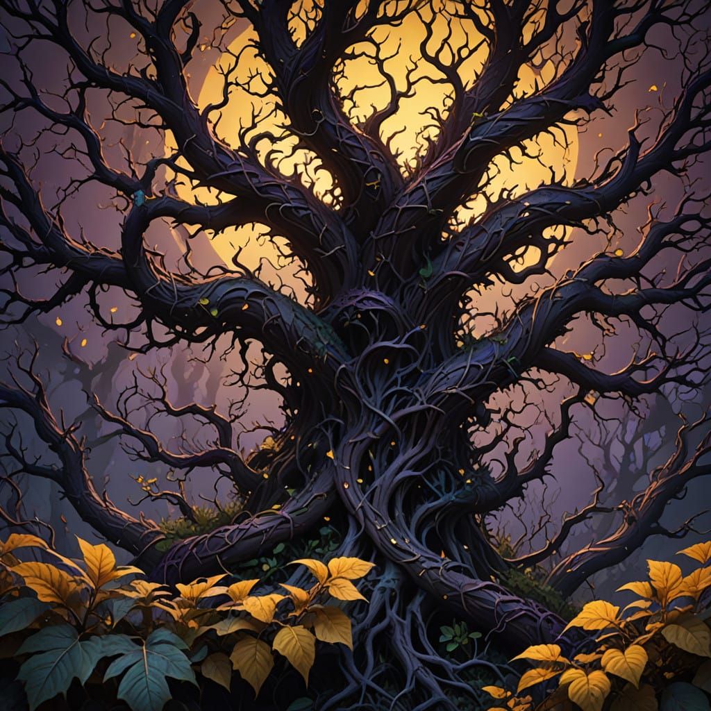 Twisted, Thorns-Entwined Bush in Dark Fantasy Styl... - AI Art