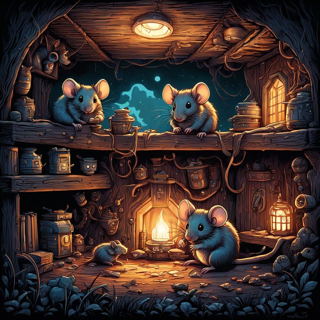 A cozy family of mice resides in their tiny, cozy burrow, complete with ...