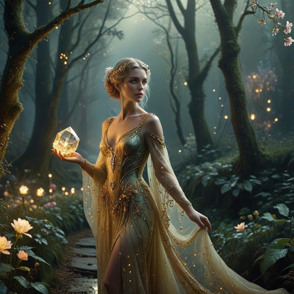 Elven magic - Ethereal Elven Princess in Golden Gown