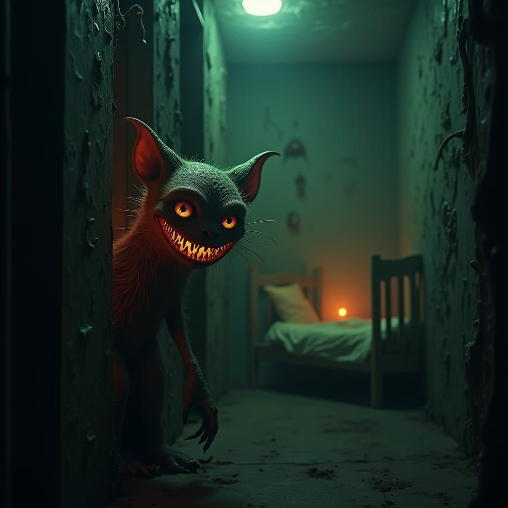 Grotesque Goblin Peers from Shadowy Closet - AI Art