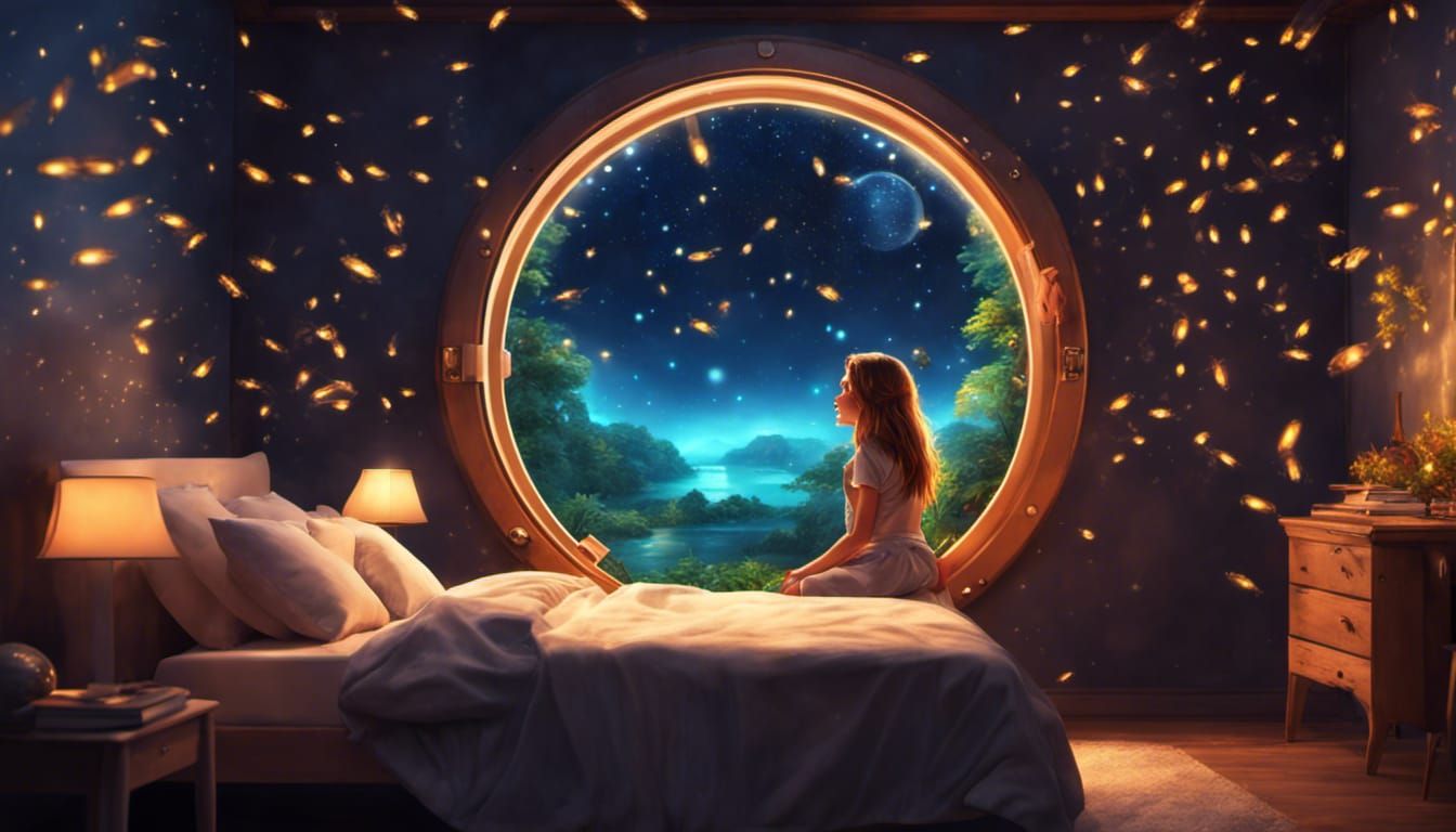 Little girl in fireflies bedroom - AI Generated Artwork - NightCafe Creator
