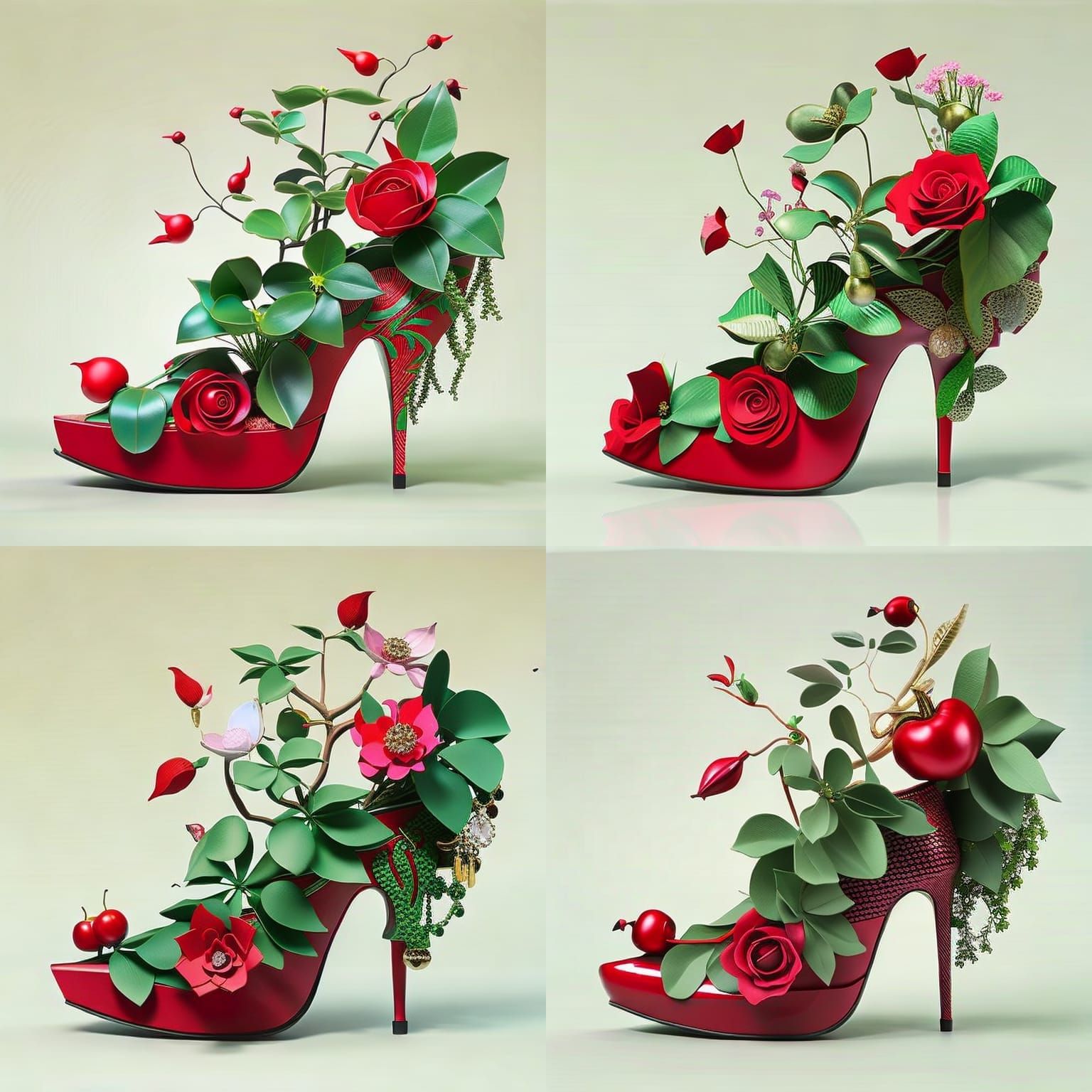 A woman’s set of red high heel shoes that look like the shape of a red ...