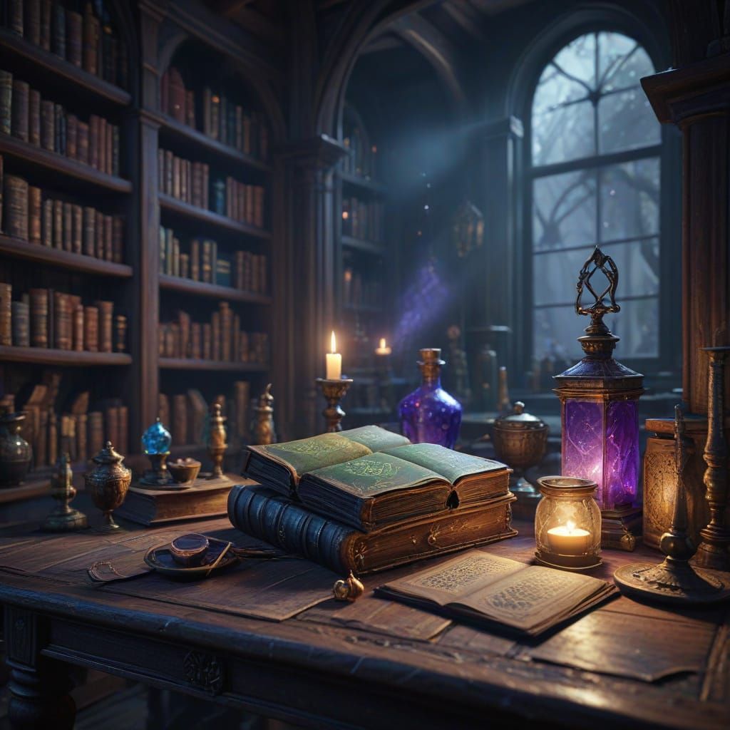 Witch Study - Enchanted Study in Mystical Renaissance Style