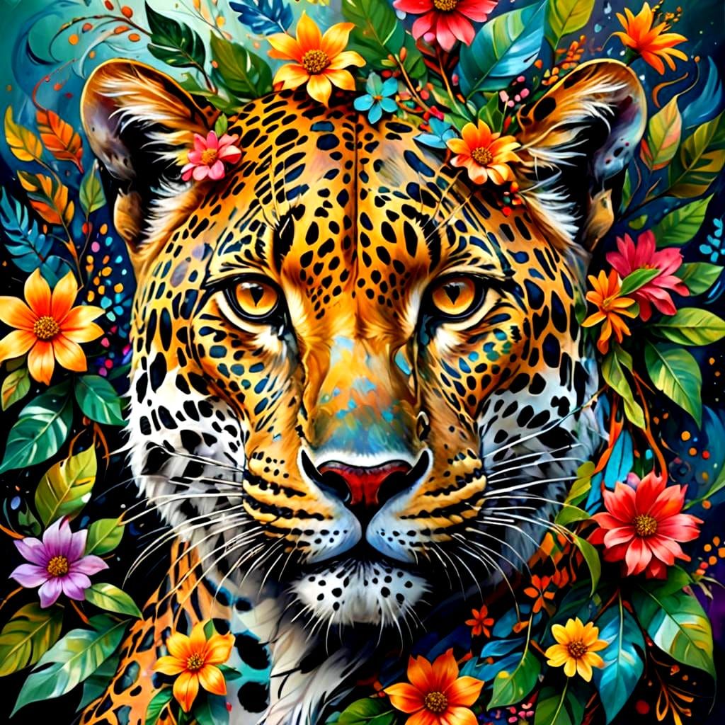 Surreal Psychedelic African leopard head