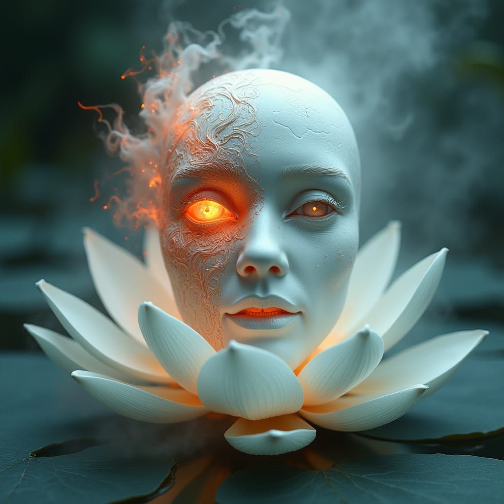 Ethereal Mask in Balance of Contrasting Emotions - AI Art
