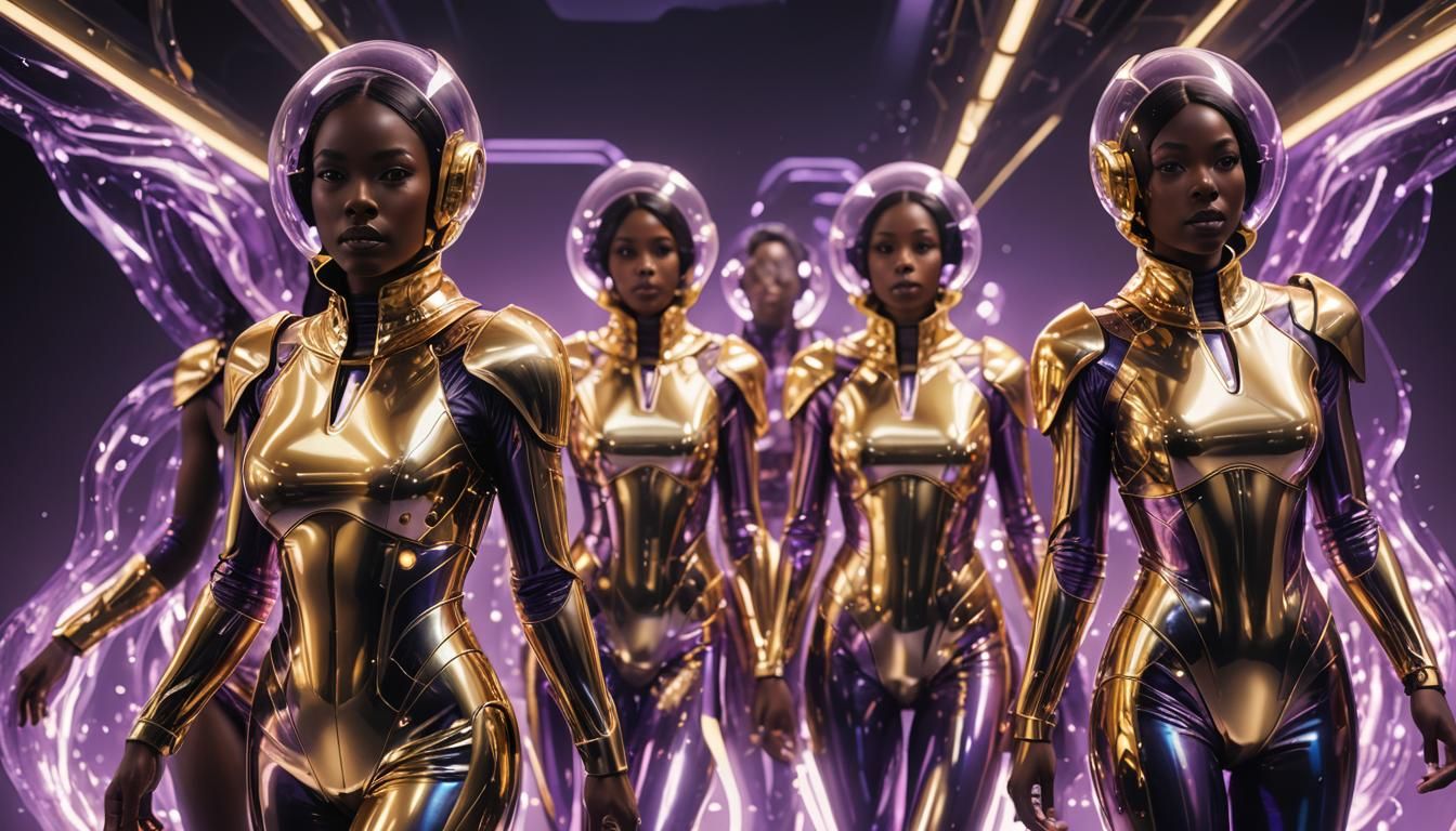 Sleek Woman Humanoids in Shimmering Glass Pods Und... - AI Art
