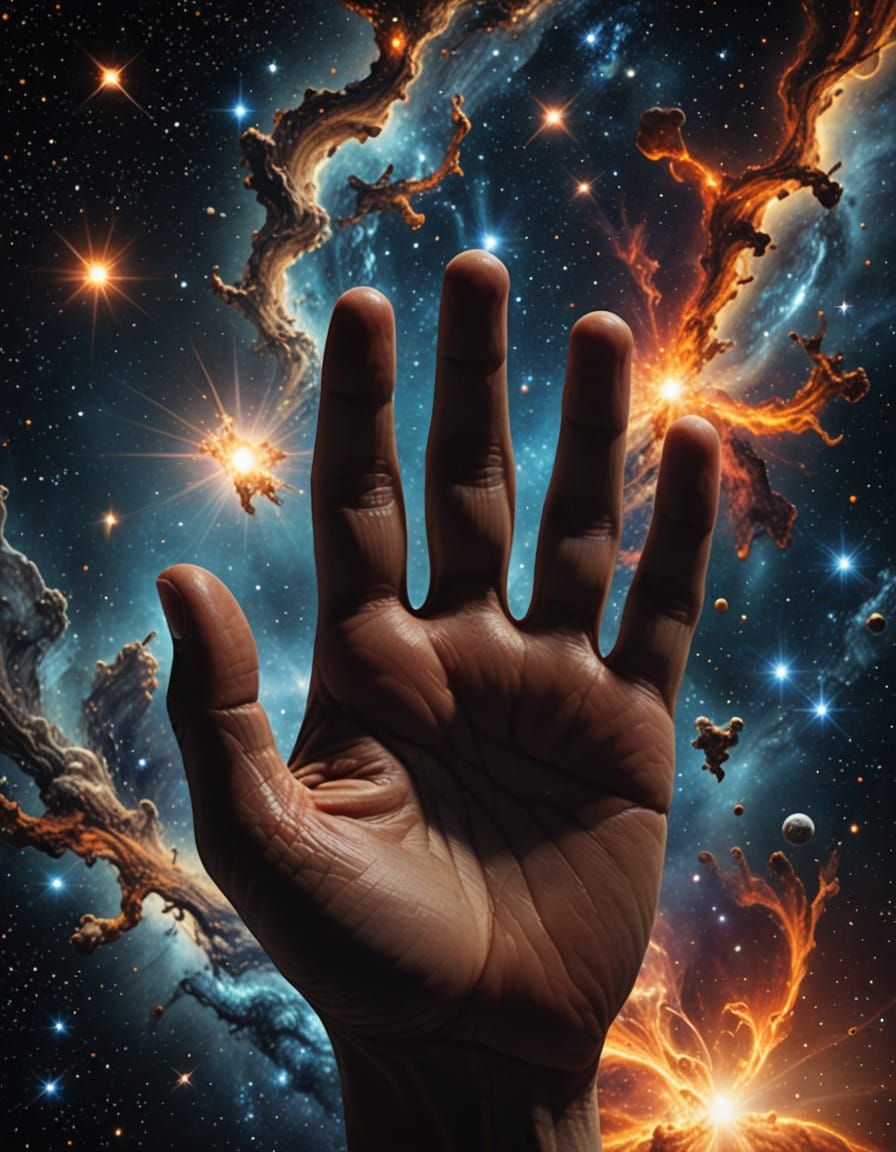 hand of creation reaching down from the cosmos, beautiful detailed 8k ...