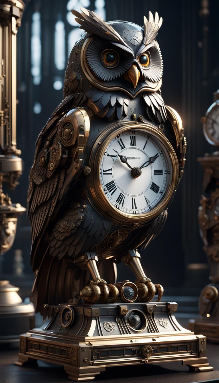 Great Horned Owl Clock - AI Generated Artwork - NightCafe Creator