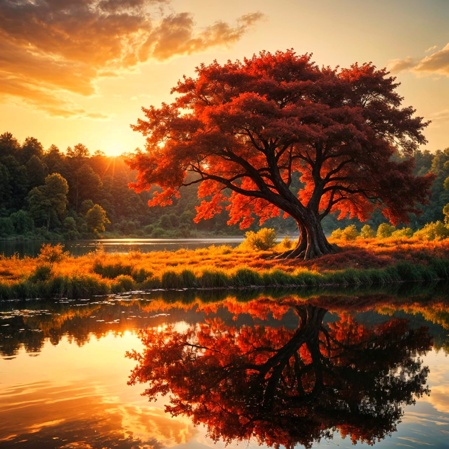 Red tree sunset - Red tree sunset