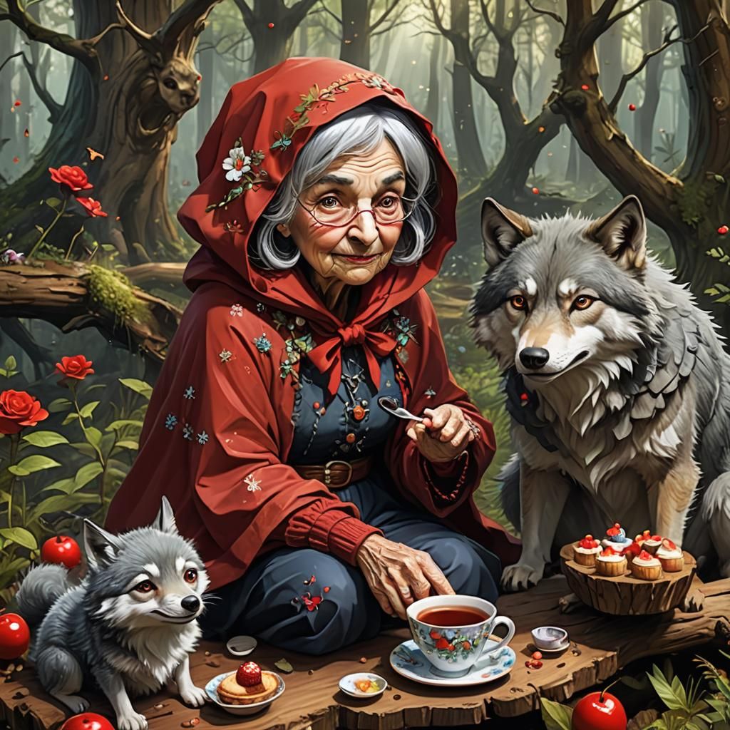 Red Riding Hood and Tea with Wolves - AI Generated Artwork - NightCafe ...