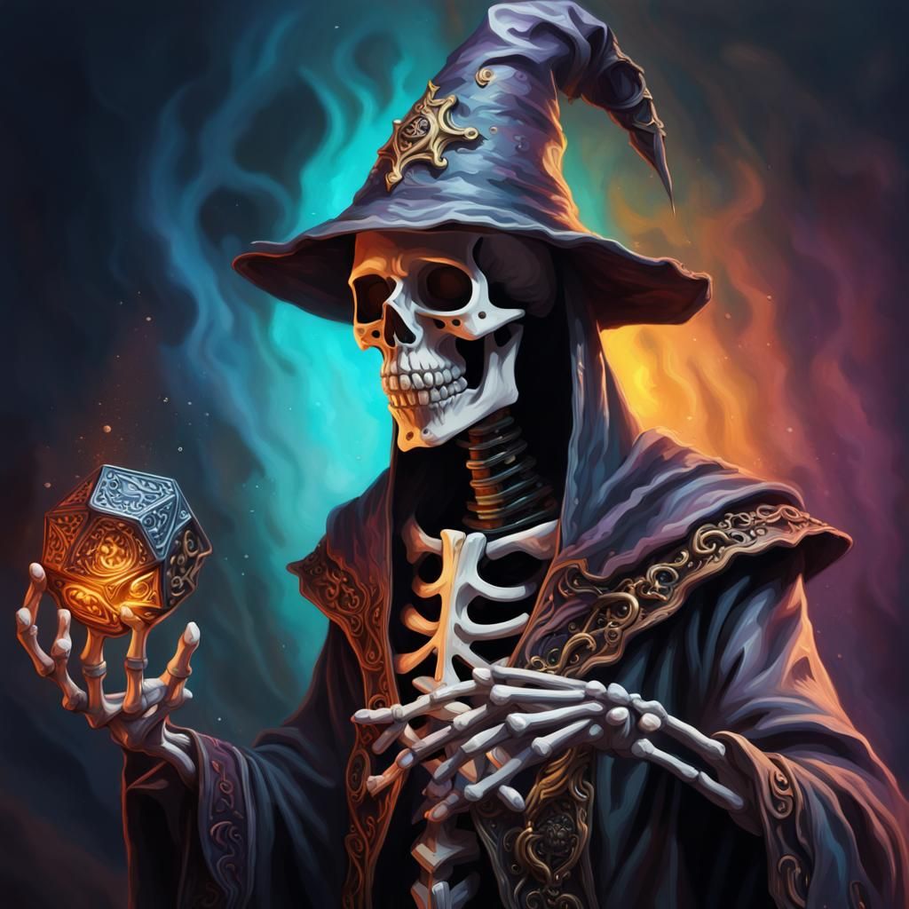 Shadowy skeleton wizard holding dark talisman - AI Generated Artwork ...